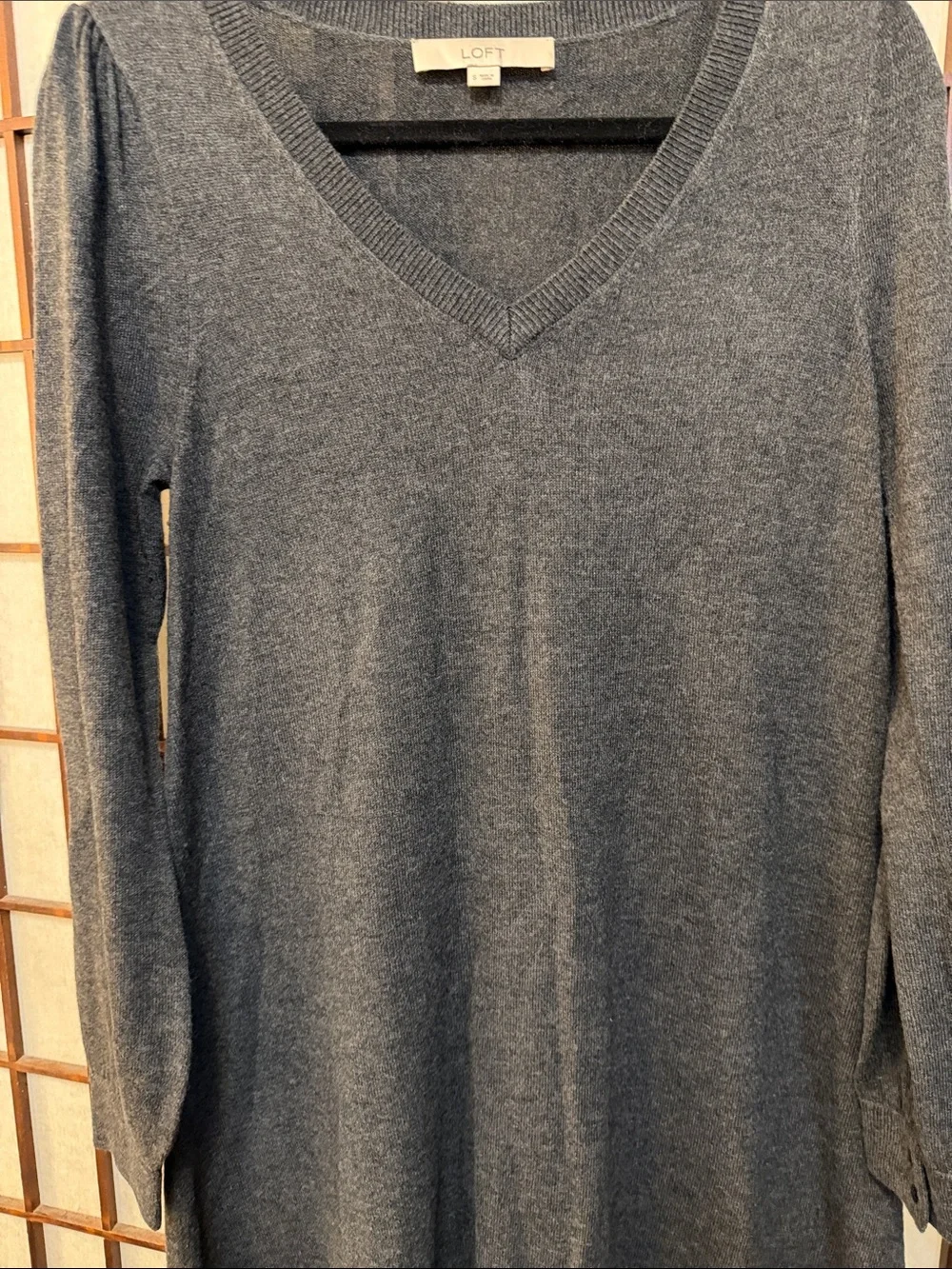 LOFT | Dresses | Loft Charcoal Vneck Long Sleeve Knit Dress | Poshmark